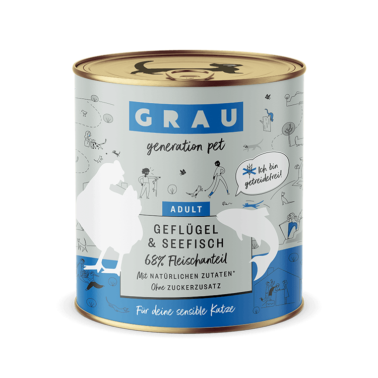 Grau Katze Geflügel & Seefisch – Nassfutter getreidefrei – zoo.de