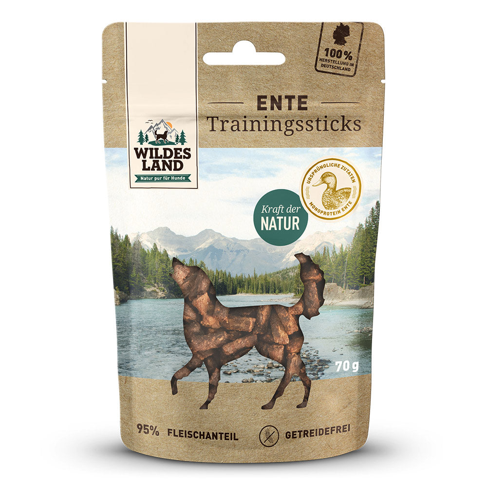 Wildes Land Hund Trainingssticks Ente – Snack getreidefrei – zoo.de